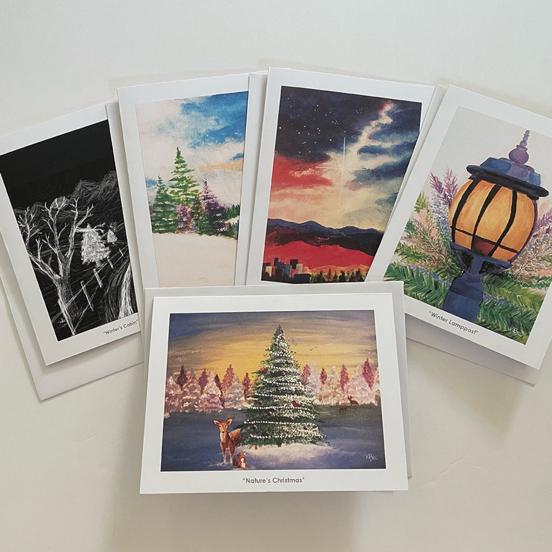 Winter Scenery Christmas Cards, Holiday Note Cards Set (of 10) - Etsy