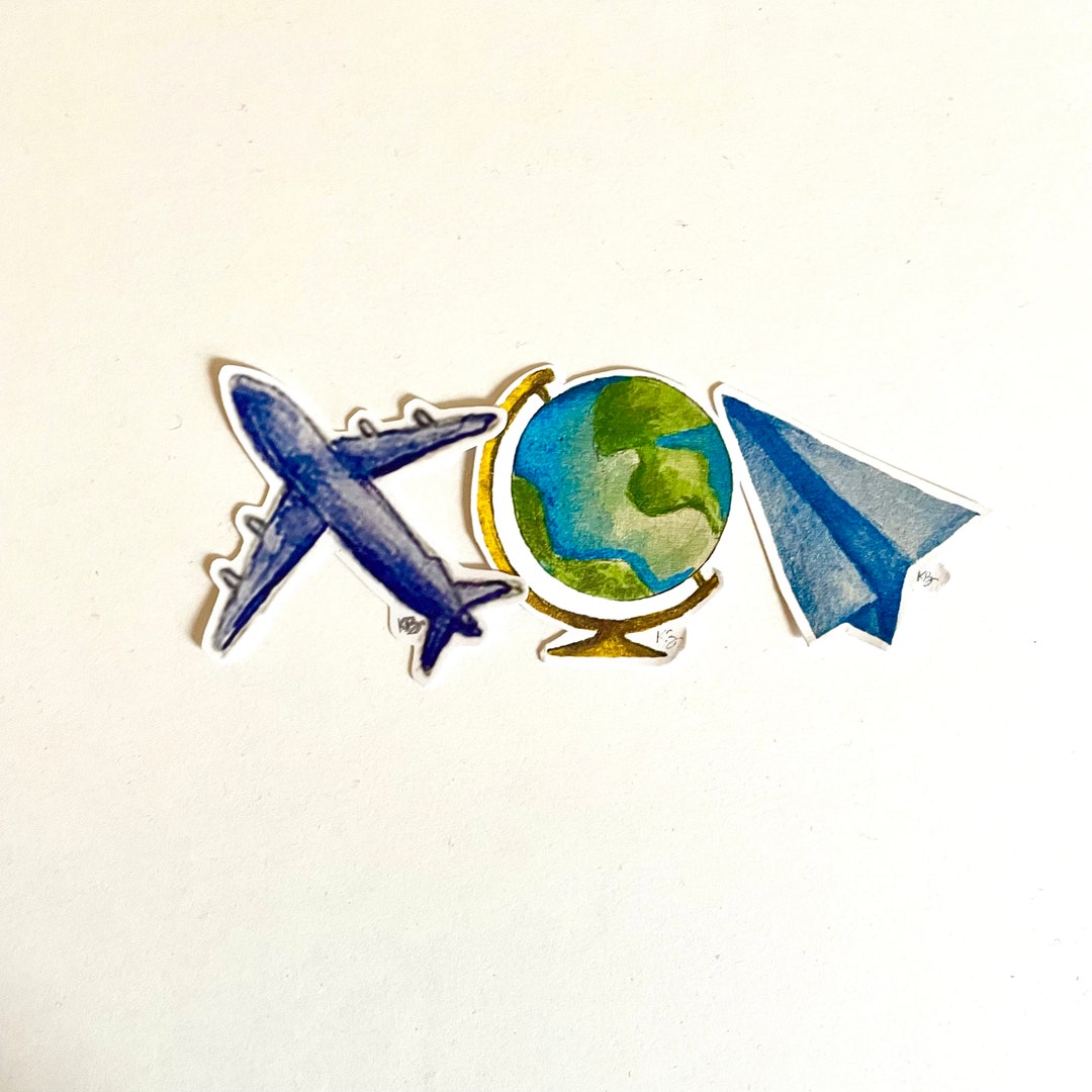 Airplane Sticker, Globe Sticker, Paper Airplane Sticker, Set of 3 (1 ...