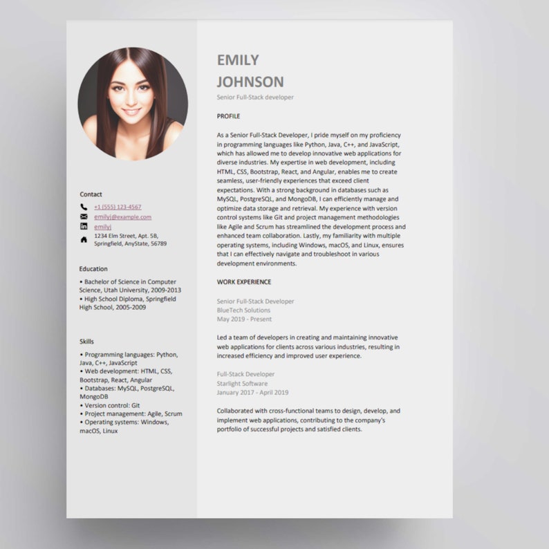 Resume Template Word Resume Template Girl Web Developer - Etsy