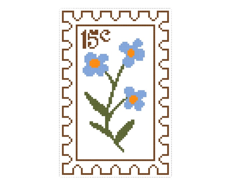 Blue Flower Vintage Postage Stamp Cross Stitch Pattern | Digital ...