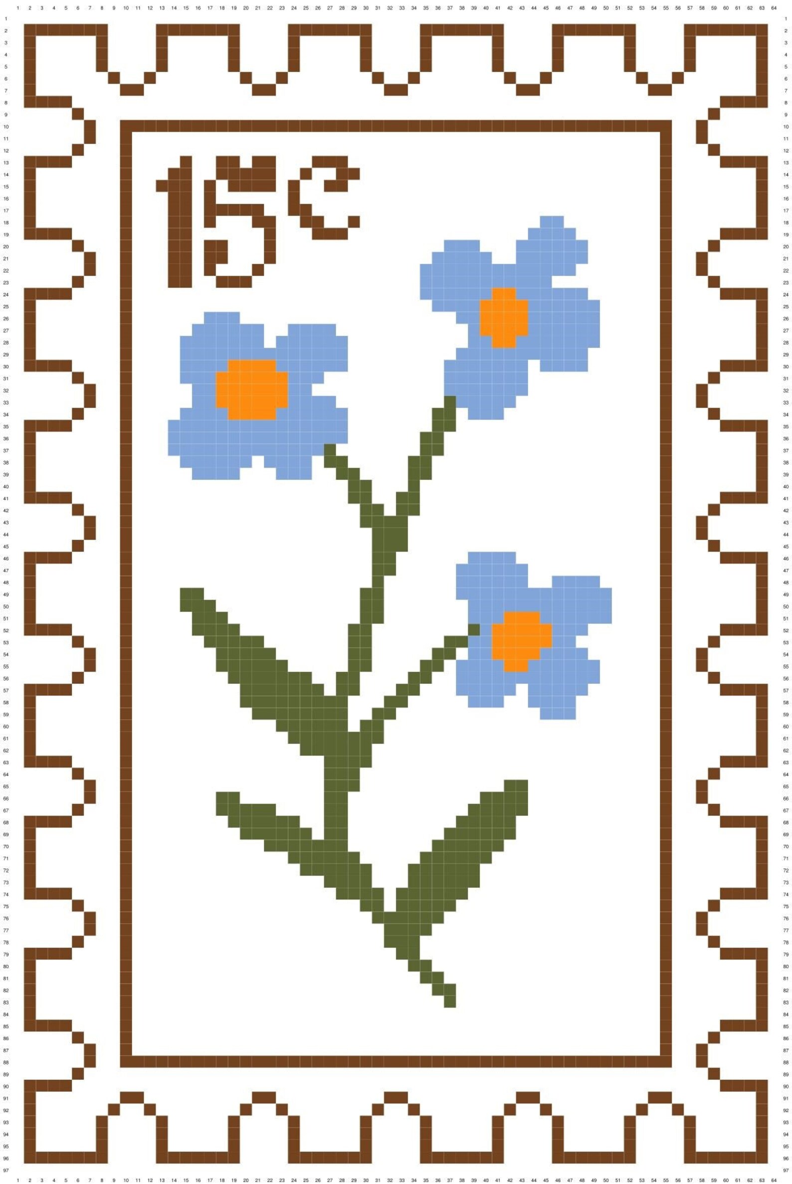 Blue Flower Vintage Postage Stamp Cross Stitch Pattern | Digital ...