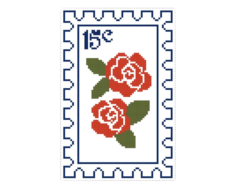 Rose Vintage Postage Stamp Cross Stitch Pattern | Digital Download - Etsy