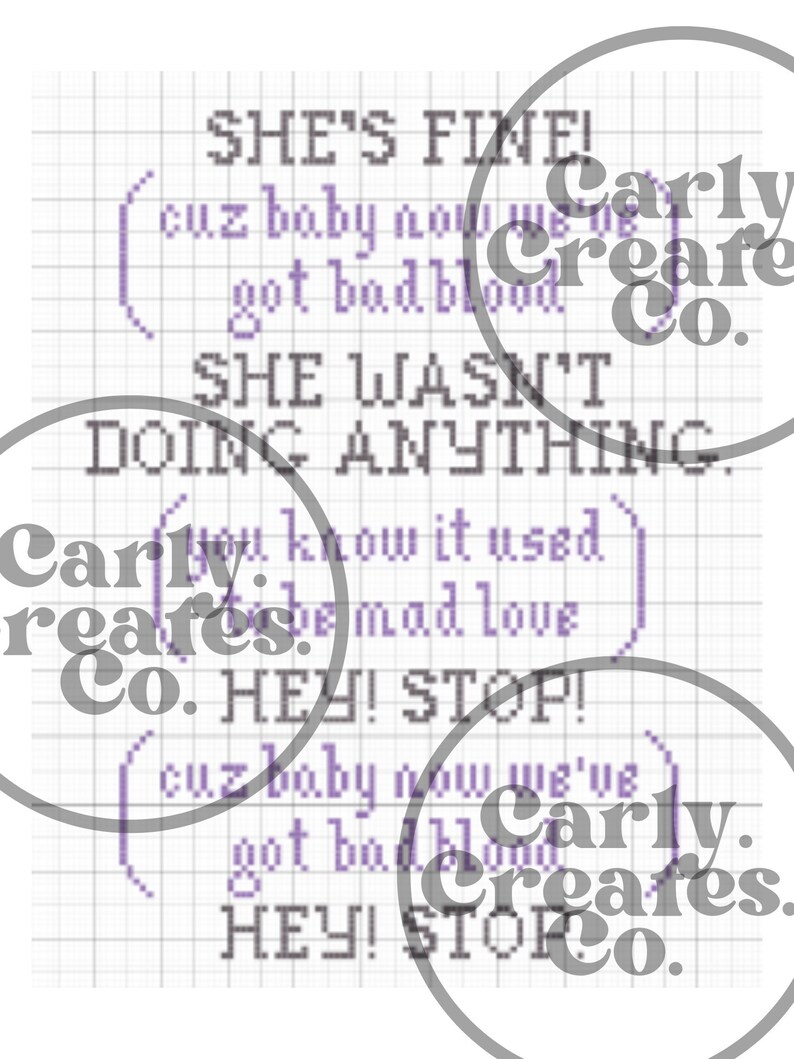 Bad Blood security Guard Version Taylor Swift Cross Stitch - Etsy