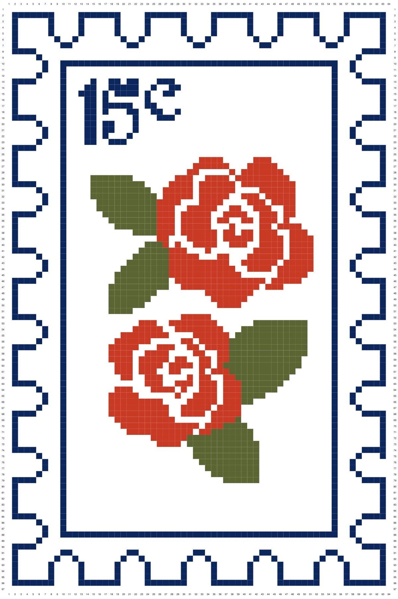 Rose Vintage Postage Stamp Cross Stitch Pattern | Digital Download - Etsy