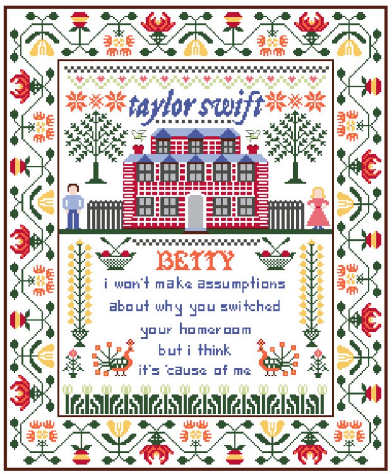 Taylor Swift betty Song Lyric Cross Stitch Sampler Pattern Digital ...