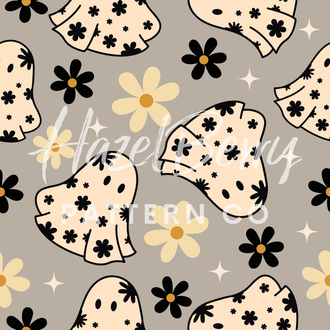 Retro Ghosts Seamless Pattern, Digital Download, Hippie Ghosts Seamless ...