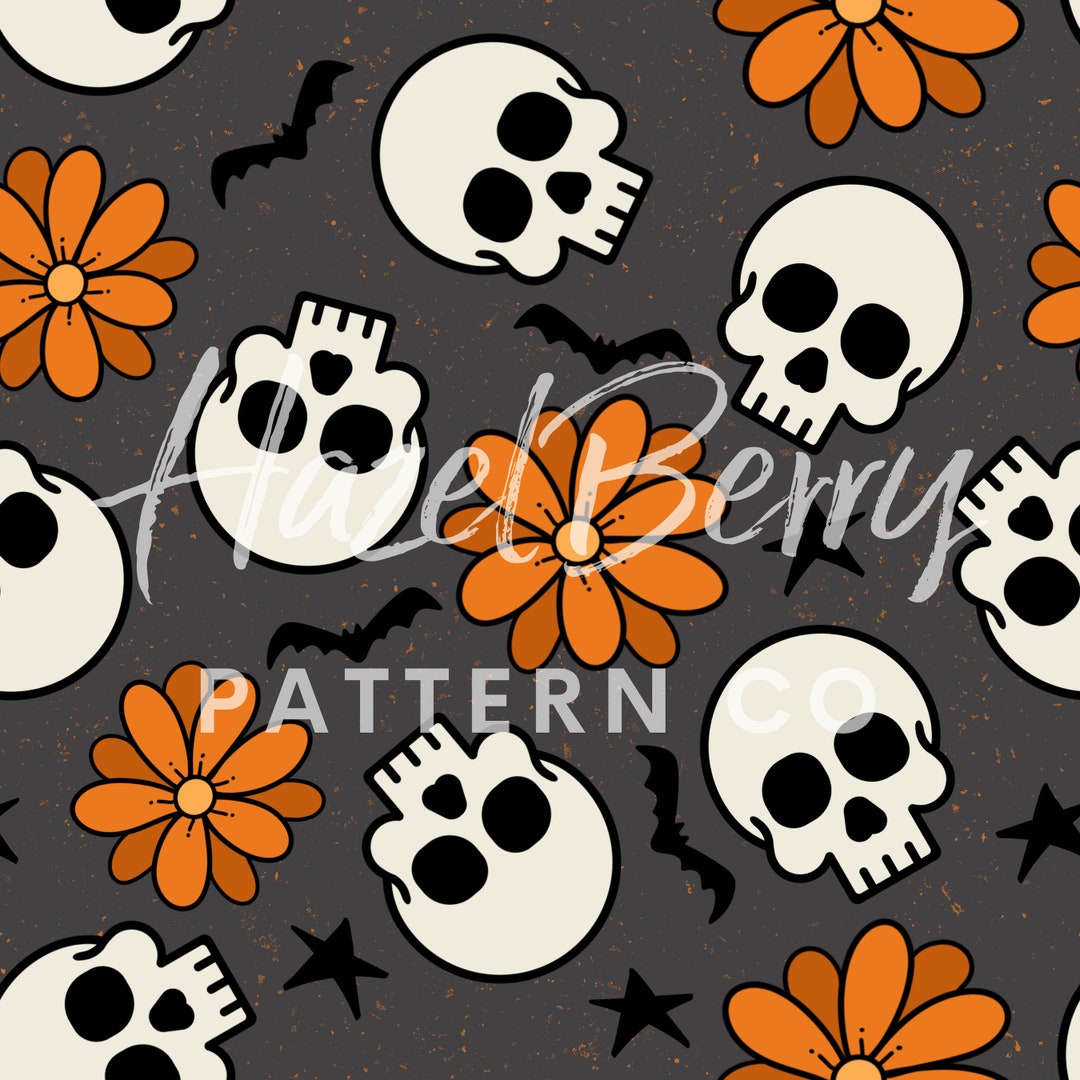 Spooky Floral Seamless Pattern, Digital Download, Halloween Seamless ...