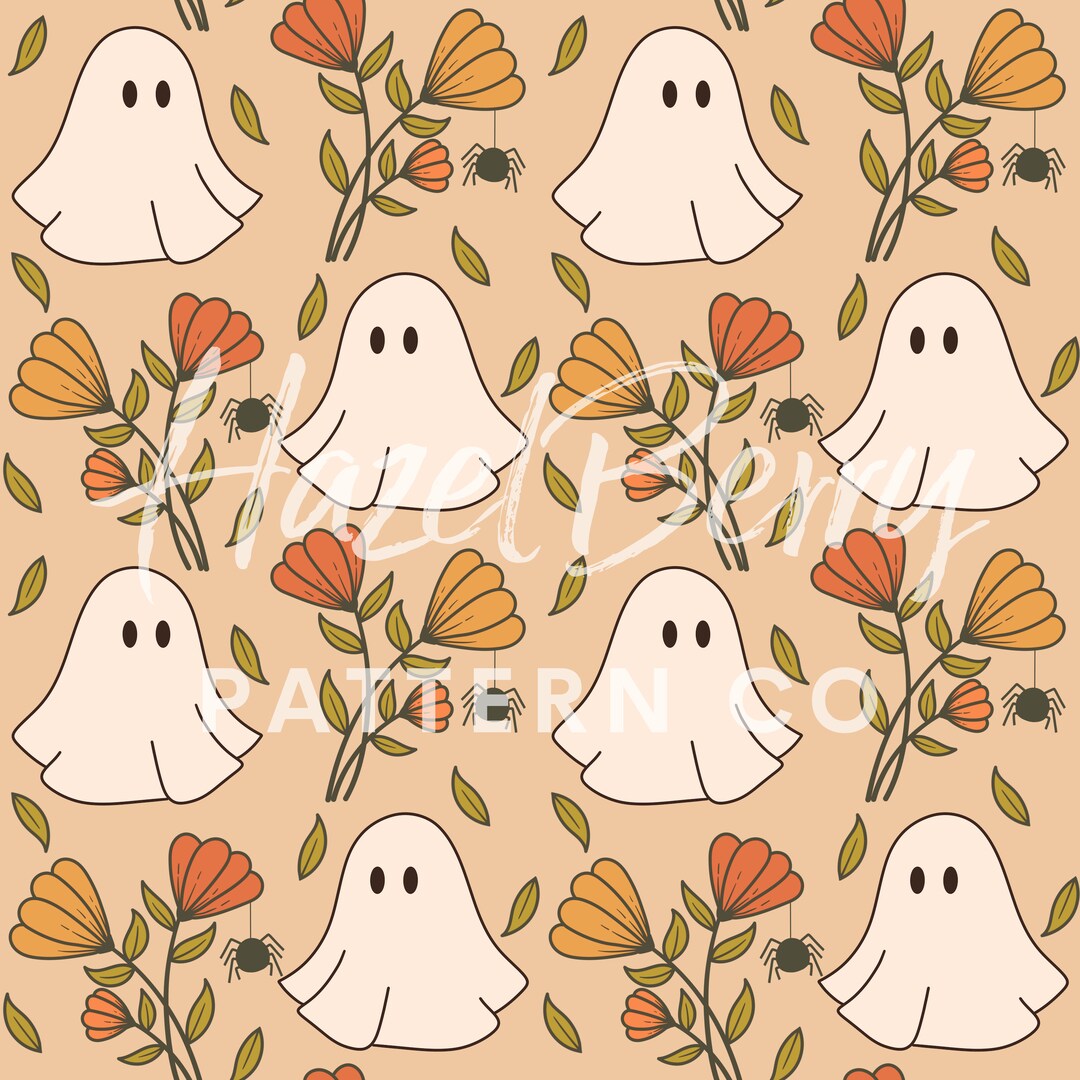 Retro Ghosts Seamless Pattern, Digital Download, Floral Ghost Seamless ...