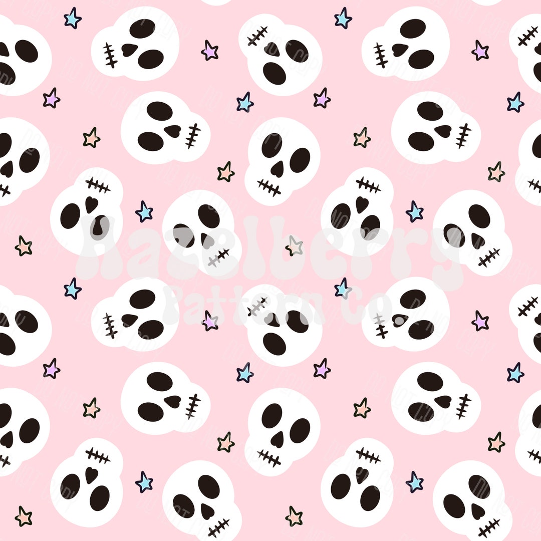 Pink Halloween Skulls Seamless Pattern, Pink Halloween Seamless, Pastel ...