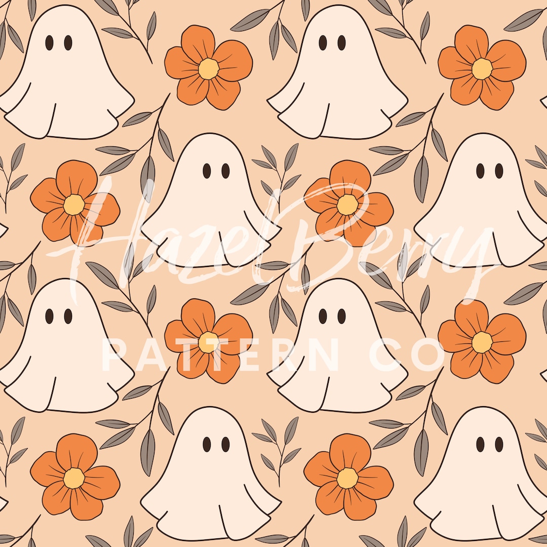 Floral Ghosts Seamless Pattern, Digital Download, Retro Ghost Pattern ...