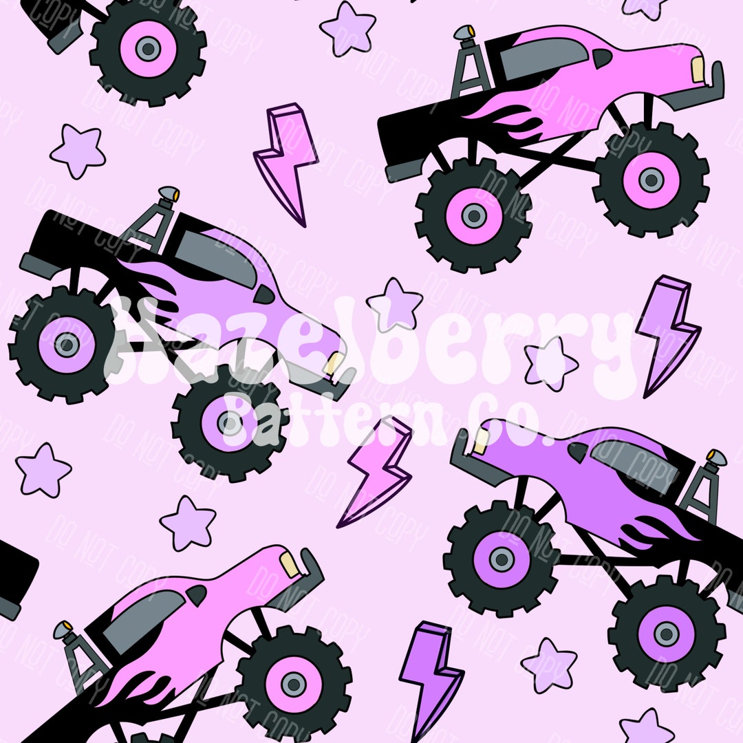 Girly Monster Truck Seamless Pattern, Monster Truck Seamless File ...