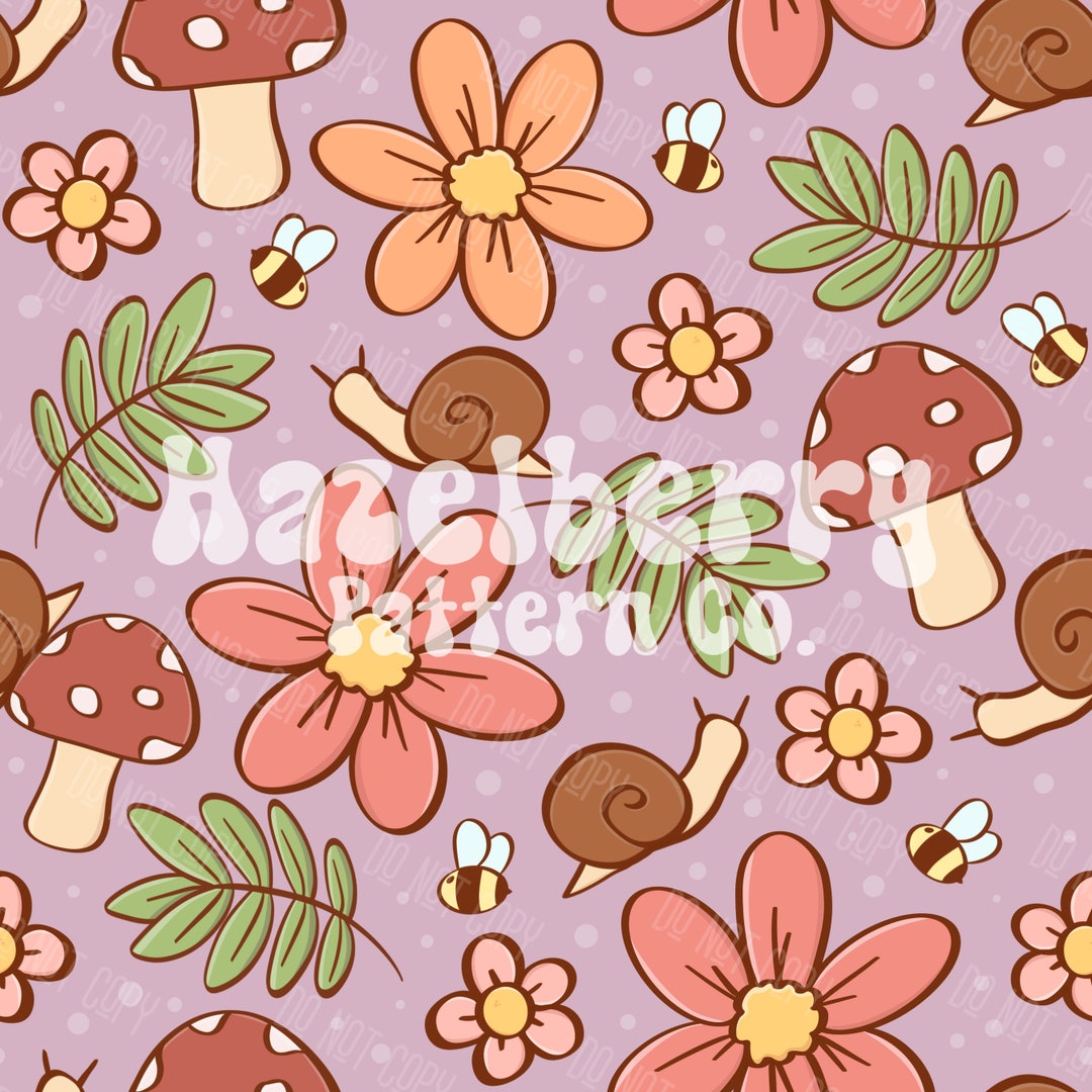 Cottagecore Seamless Pattern, Boho Snails Seamless File, Spring ...