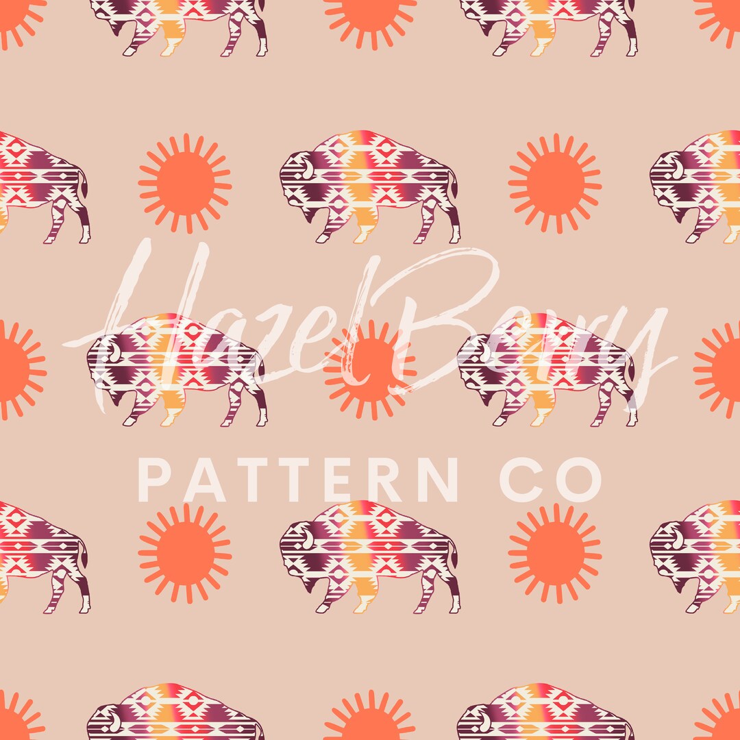 Western Buffalo Seamless Pattern, Digital Download, Bison Seamless File ...