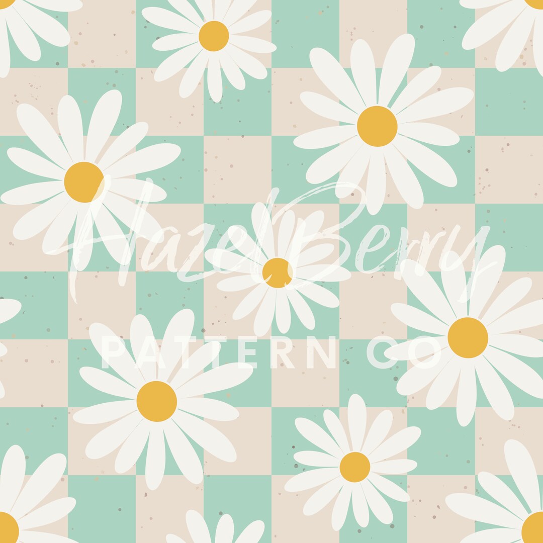 Spring Daisy Checkerboard Seamless Pattern/ Digital Download/ - Etsy