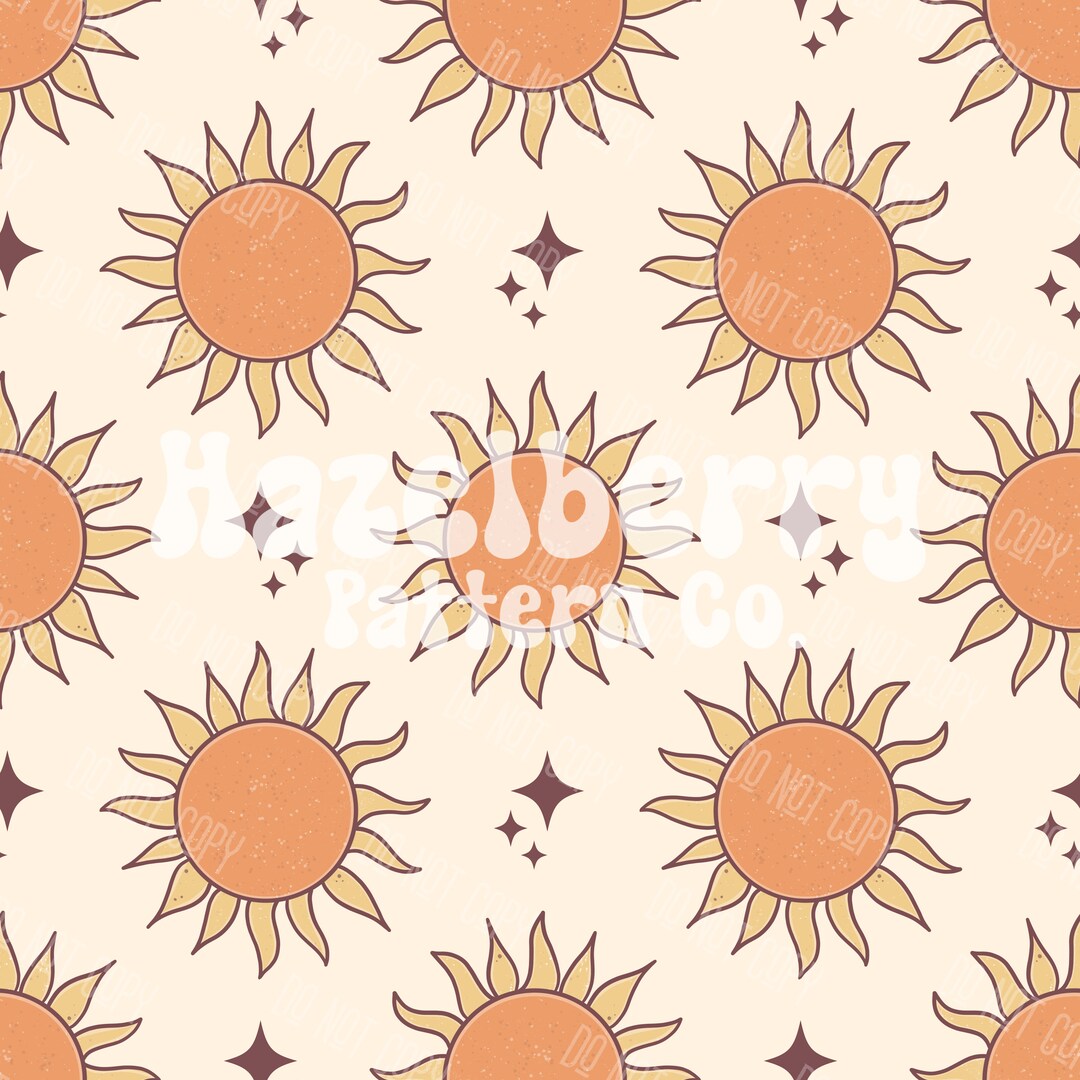 Retro Sun Seamless Pattern, Hippie Sun Seamless File, Boho Suns ...