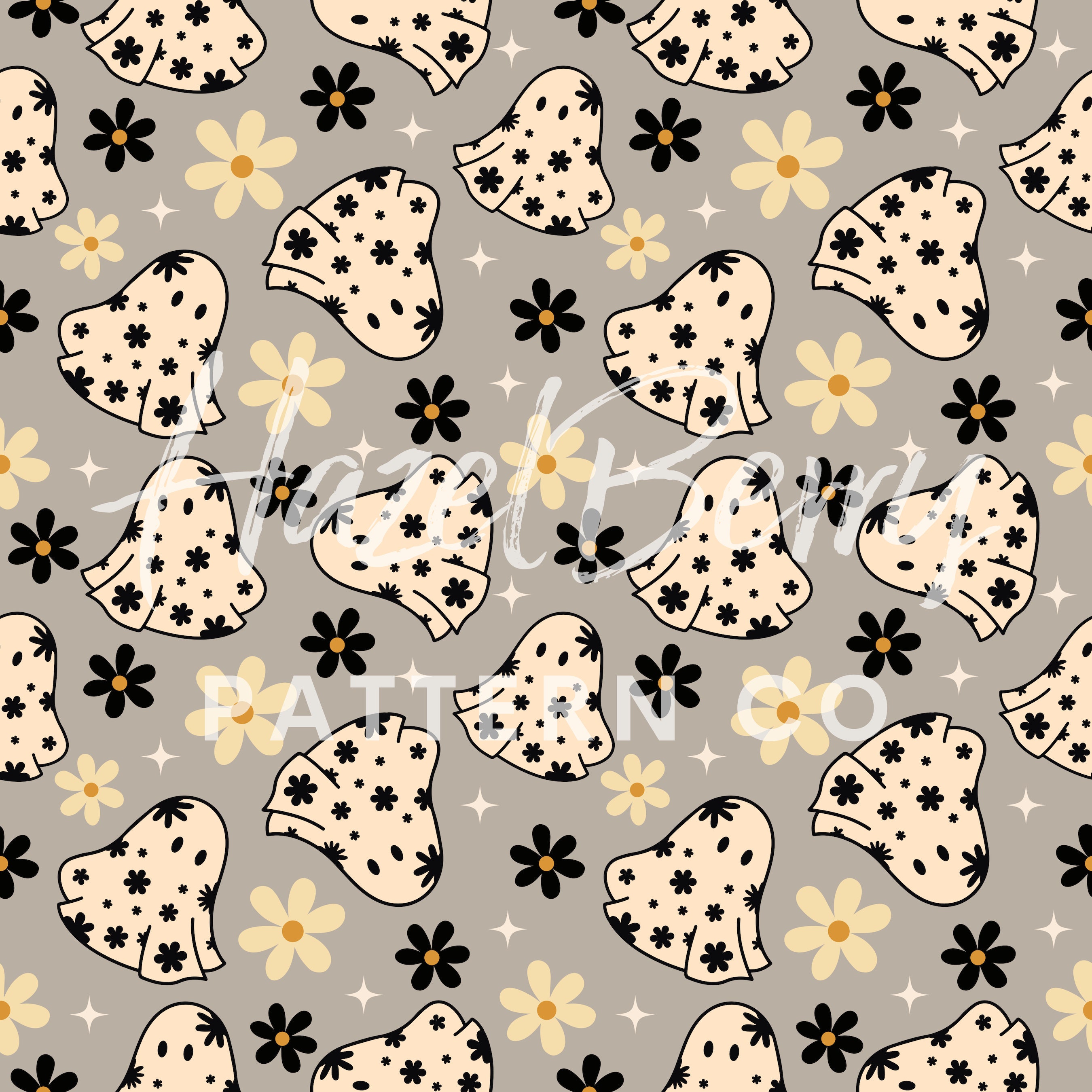 Retro Ghosts Seamless Pattern, Digital Download, Hippie Ghosts Seamless ...