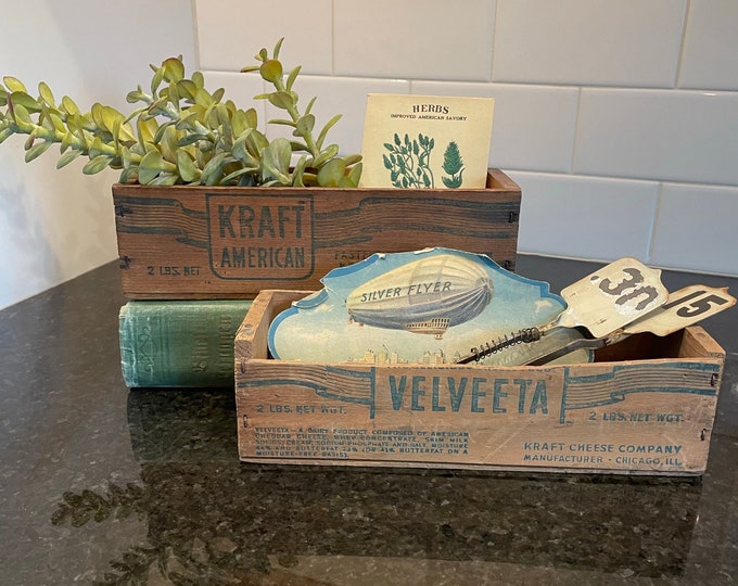 Antique Cheese Crates Kraft American and Velveeta Wood 2 PC SET Vintage ...
