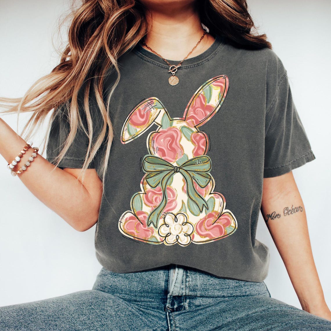 Comfort Colors® Floral Easter Shirt, Coquette Bow Easter Tshirt, Easter ...