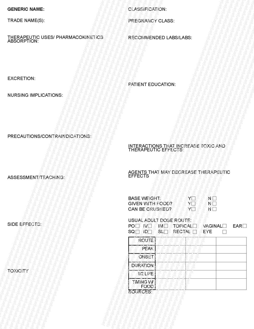 Basic Nursing Pharmacology Interactive PDF | Fill-in | Printable ...