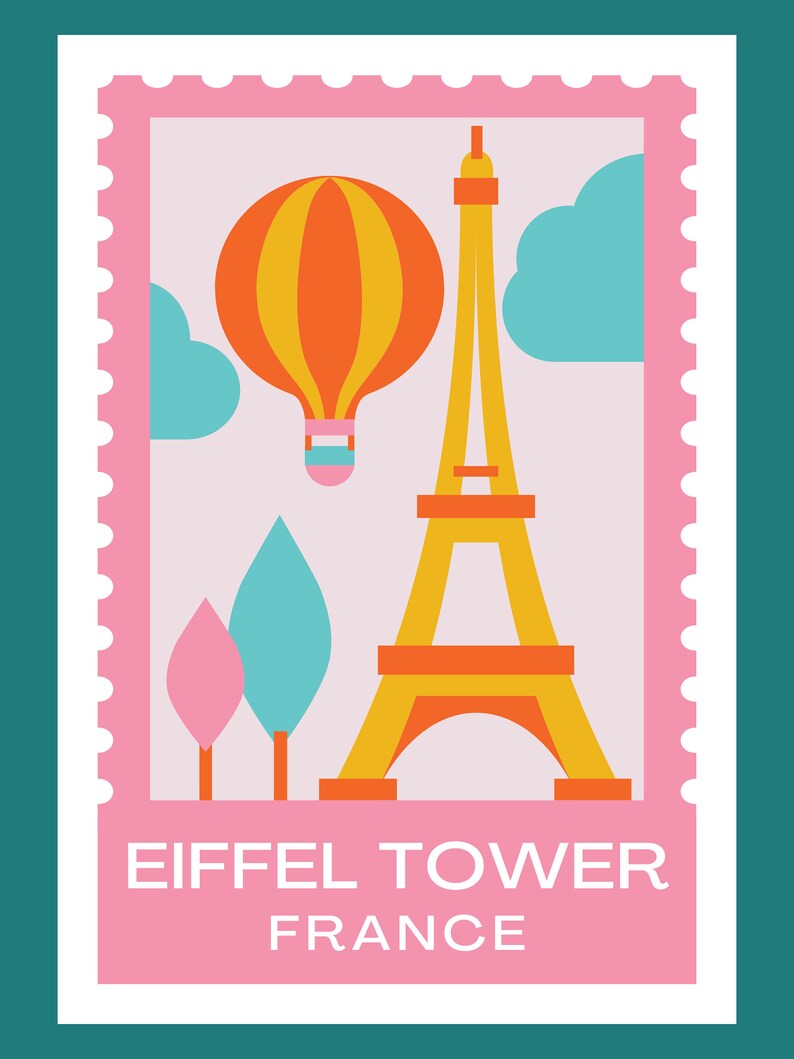 Vintage Eiffel Tower Postage Stamp Print, Digital Print, Wall Art ...