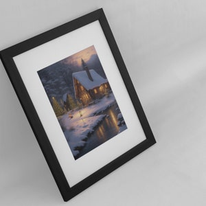 Cozy Christmas Log Cabin, Mountain Forest, Digital Painting, Printable ...