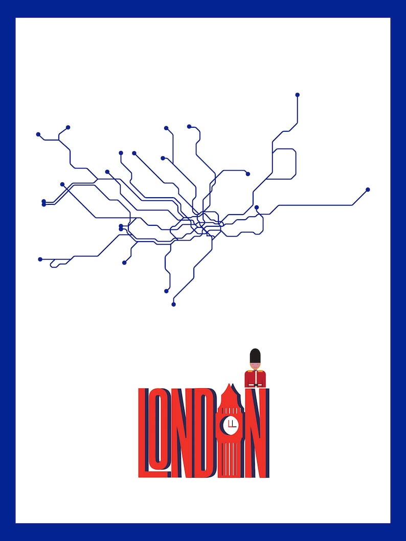 London Underground Map Art Print, Digital Download, Wall Art, Printable ...