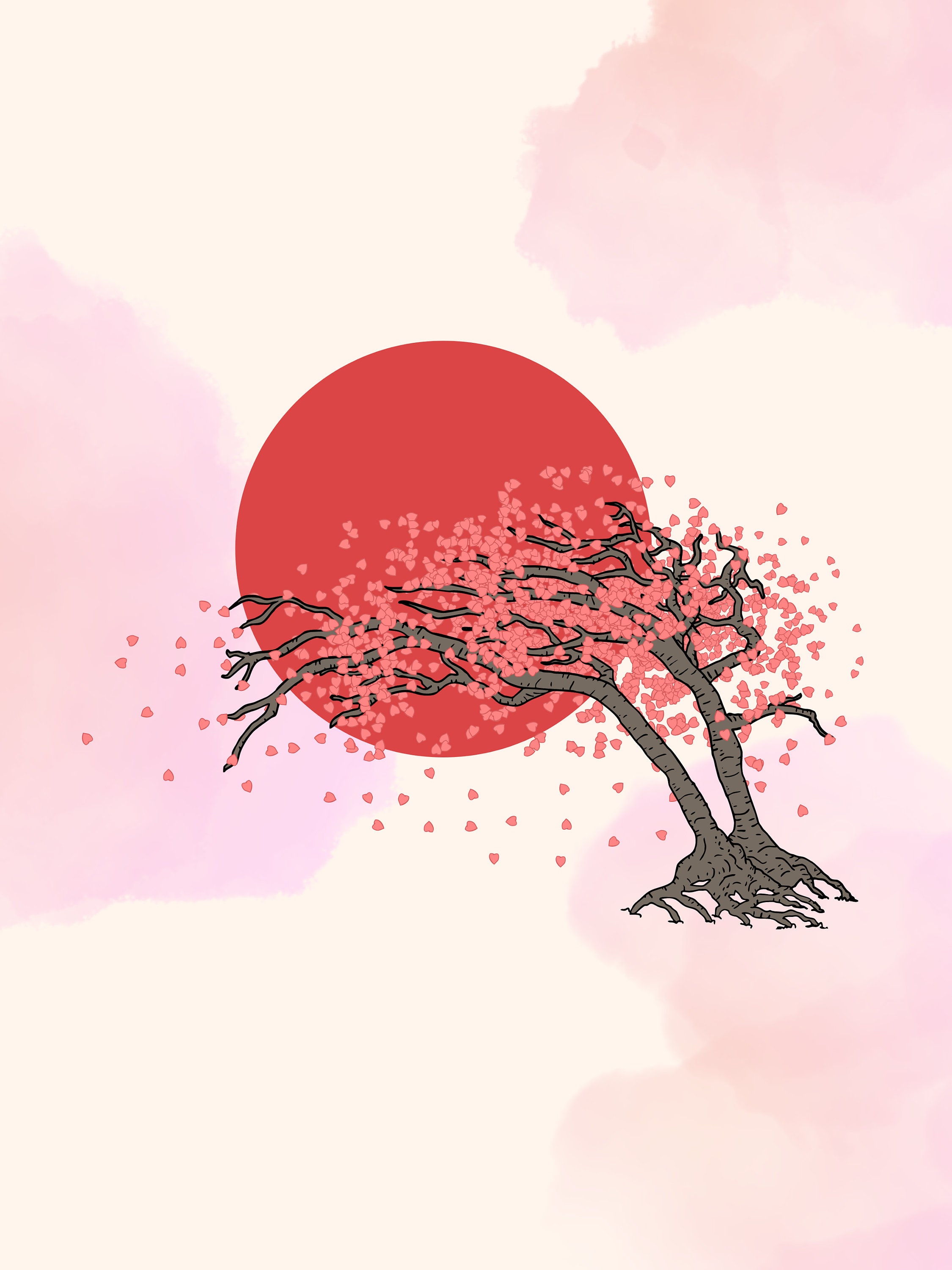 Cherry Blossom Digital Art Print, Japanese, Cherry Blossoms, Digital ...