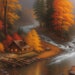 Log Cabin in Fall Time, Mountain Forest, Digital Painting, Printable ...