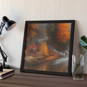 Log Cabin in Fall Time, Mountain Forest, Digital Painting, Printable ...