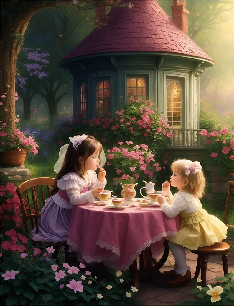 Fairy Tale Tea Party, Digital Painting, Thomas Kinkade Style Inspired ...
