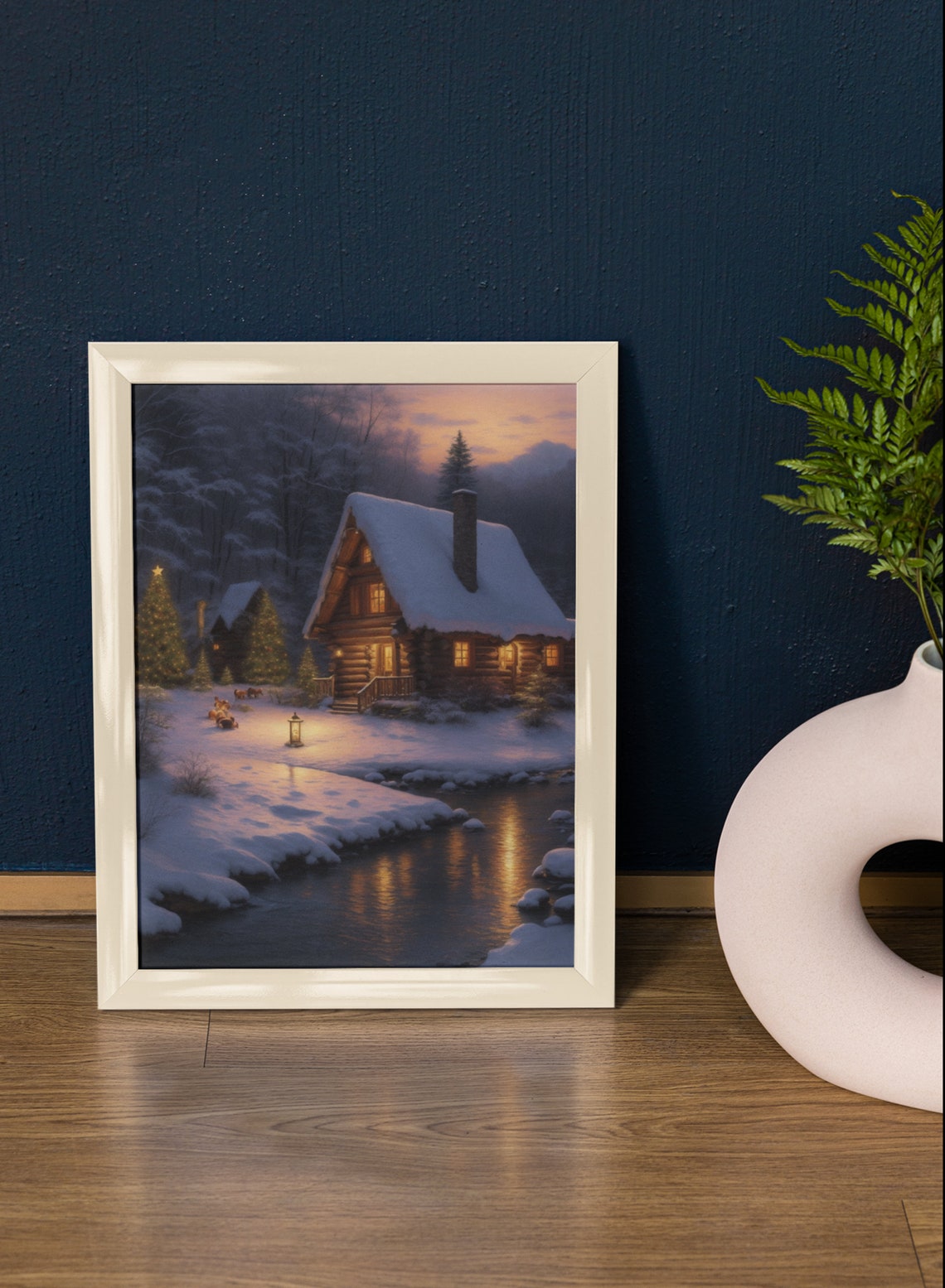 Cozy Christmas Log Cabin, Mountain Forest, Digital Painting, Printable ...