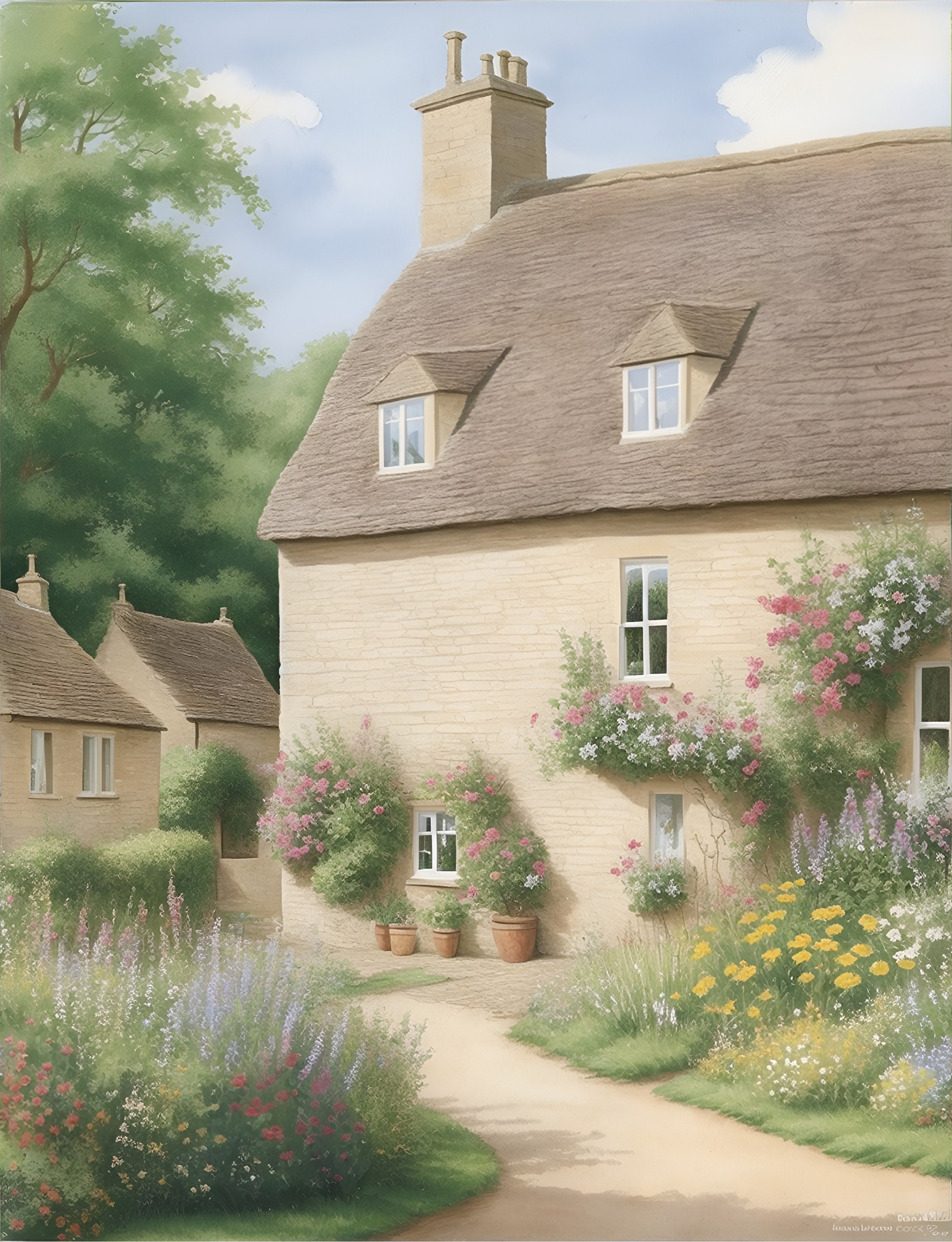 Whimsical Country Cottage, Cotswold Stone, English Countryside, Flowers ...
