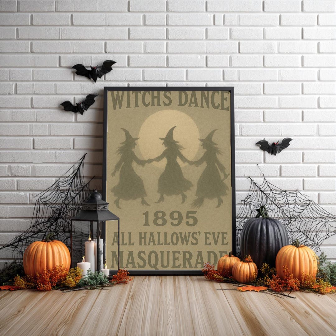 Vintage Witch Dance Poster: Antique Halloween Art, Gothic Silhouette ...