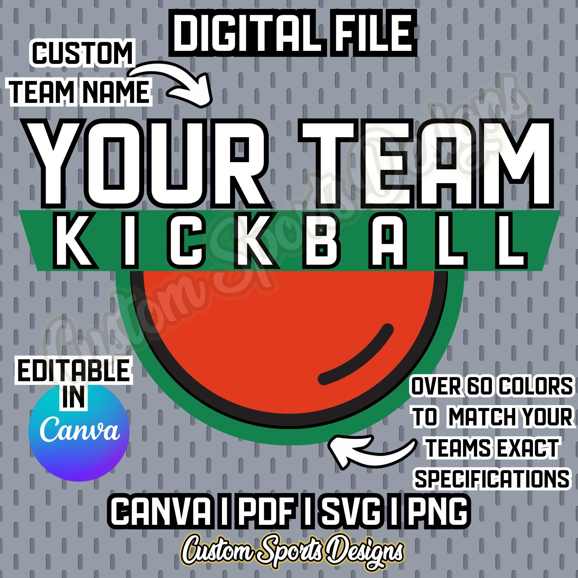 Custom Kickball Team Design, Personalized Kick Ball Graphic, Canva, PNG ...