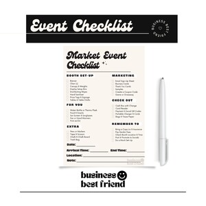 Market Event Checklist, Vendor Event Checklist, Small Business Event ...