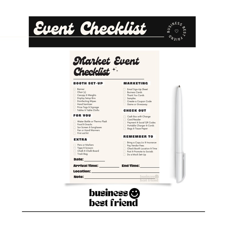 Market Event Checklist, Vendor Event Checklist, Small Business Event ...