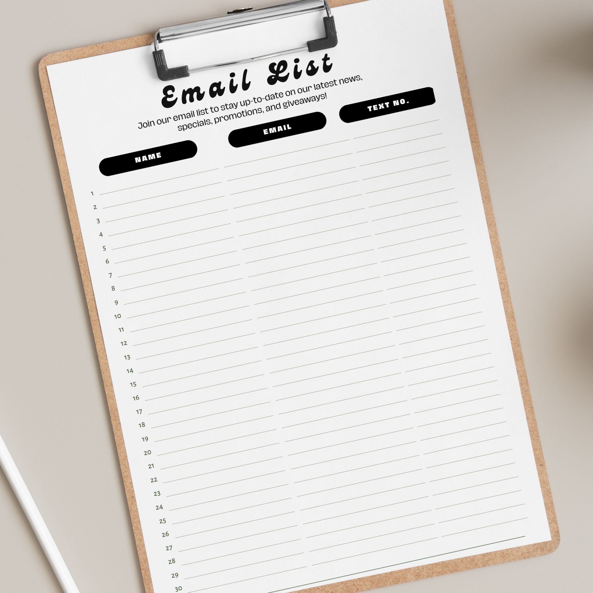 Email List Printable, Email Capture, Event Email List Sign up Form ...