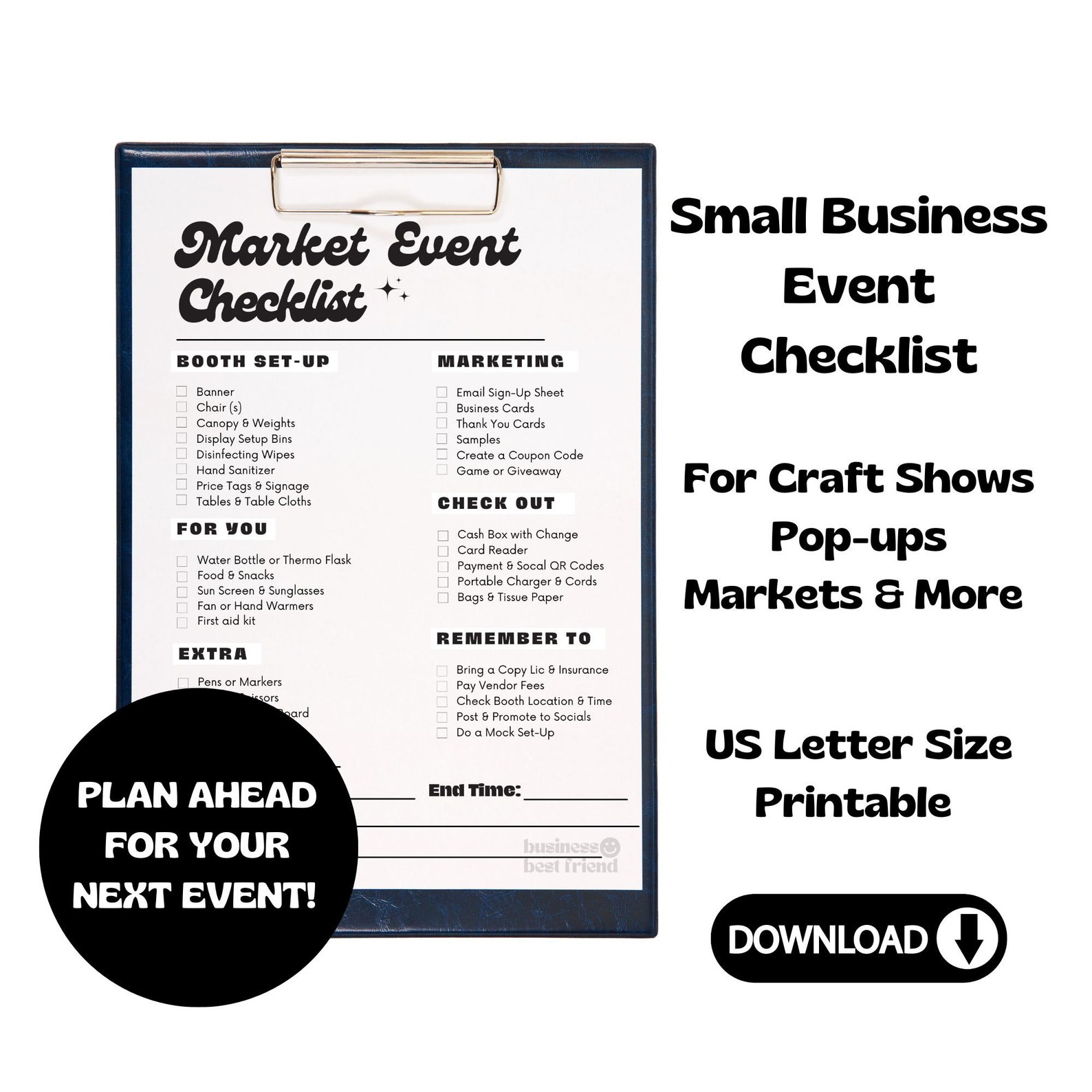 Market Event Checklist, Vendor Event Checklist, Small Business Event ...