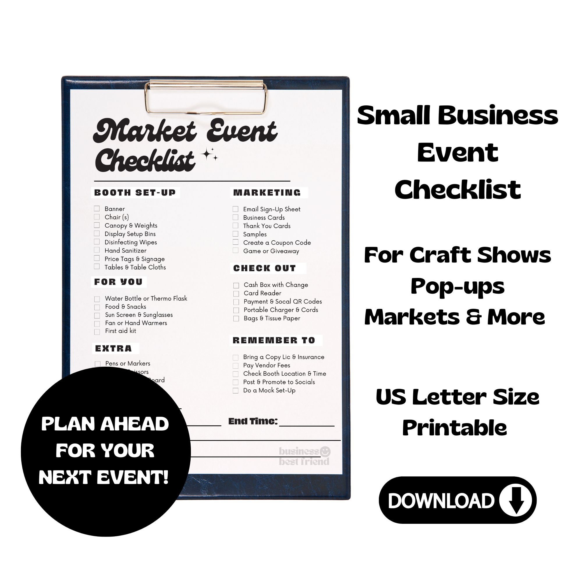Market Event Checklist, Vendor Event Checklist, Small Business Event ...