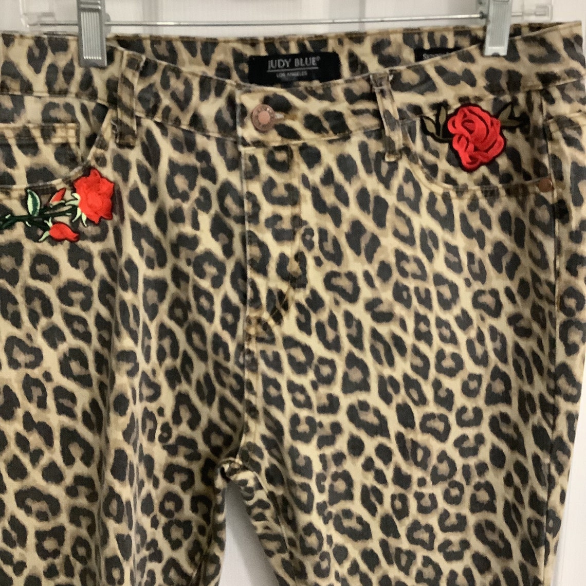Leopard and Roses Jeans. Fun Jeans With Red Rosé Patches. Judy Blue ...