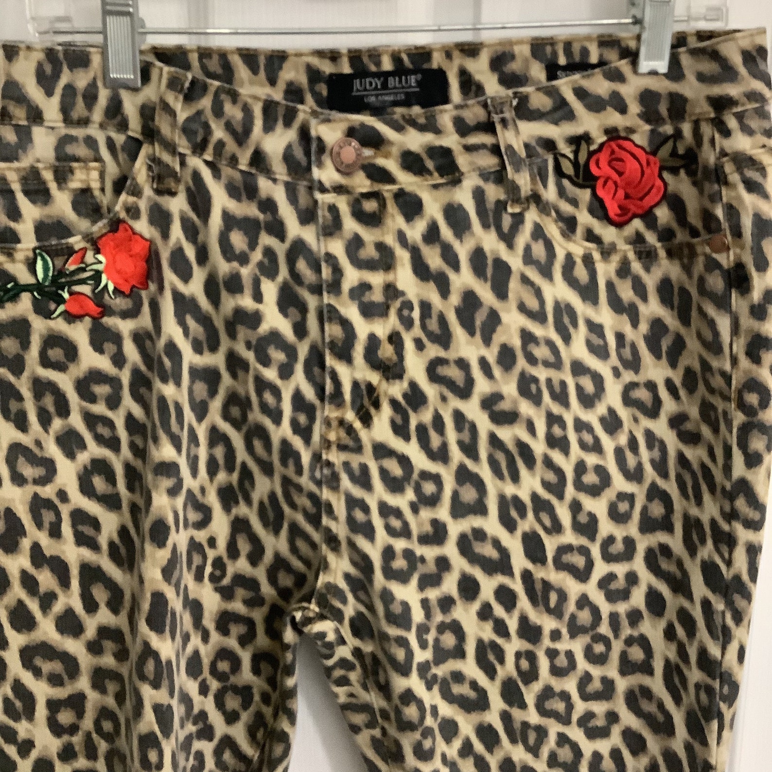 Leopard and Roses Jeans. Fun Jeans With Red Rosé Patches. Judy Blue ...