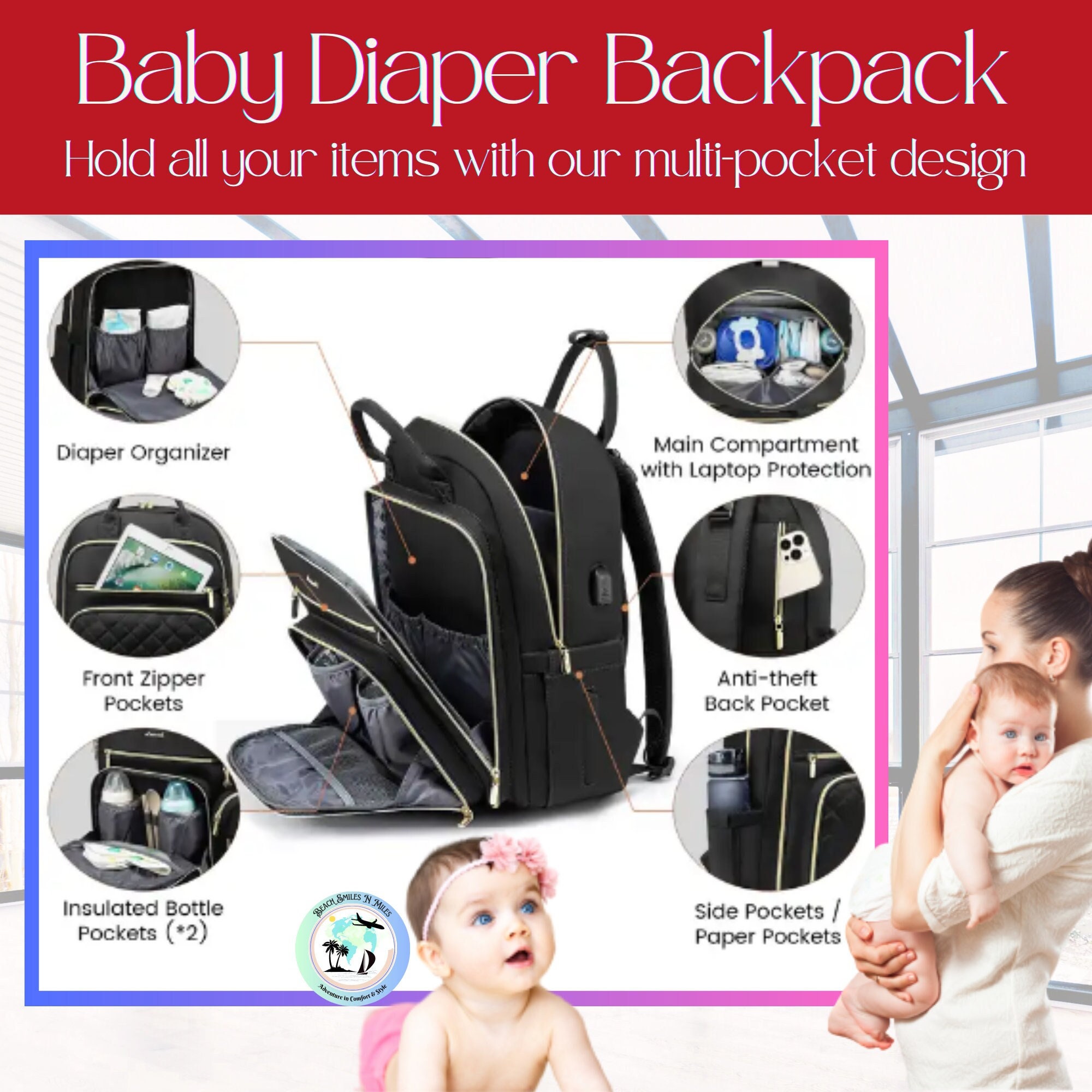 Diaper Bag Backpack With Portable Changing Pad, Multifunction Travel ...