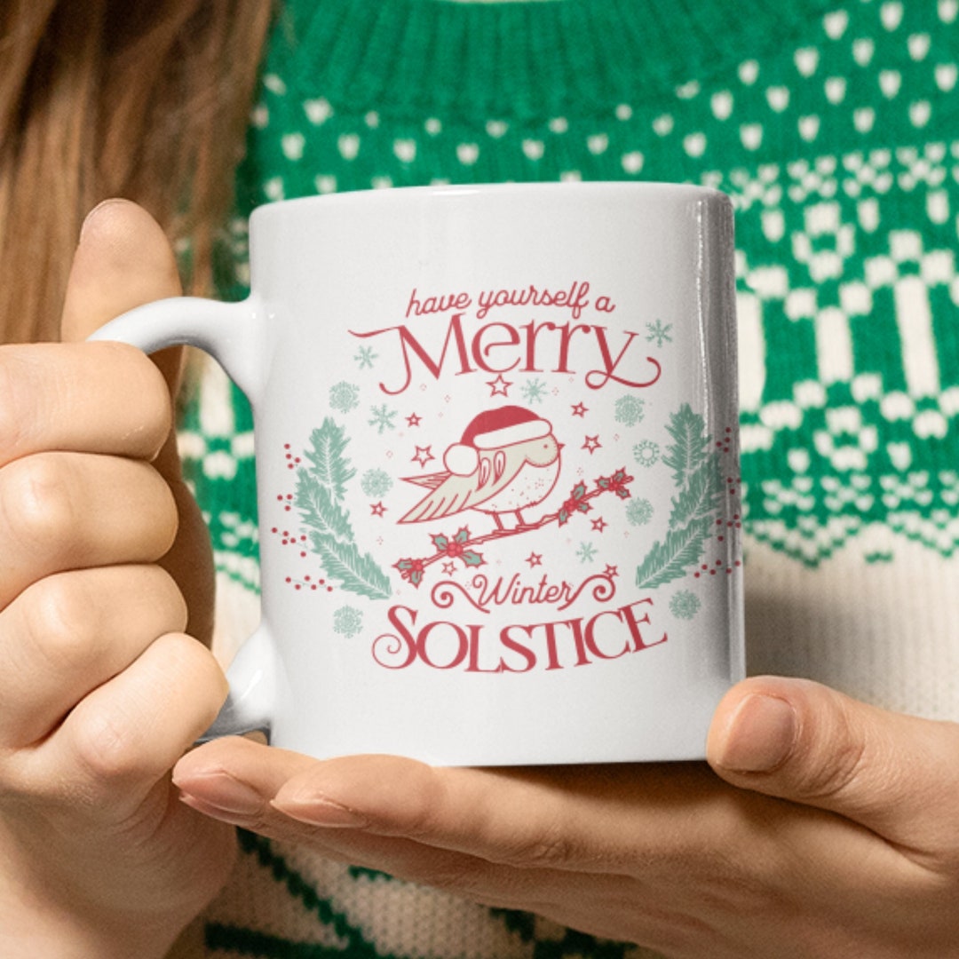 Have a Merry Winter Solstice Mug 11oz, Pagan Drinkware Gift, Wiccan Vintage Inspire Cup, Bird ...