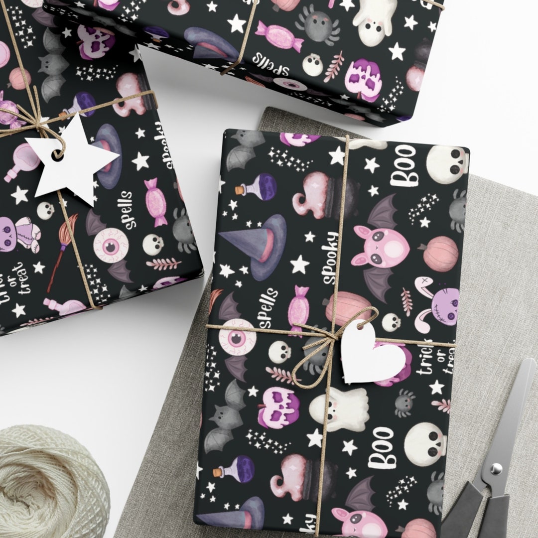 Halloween Doodles Pastel Gift Wrap Paper Bats & Ghosts - Etsy