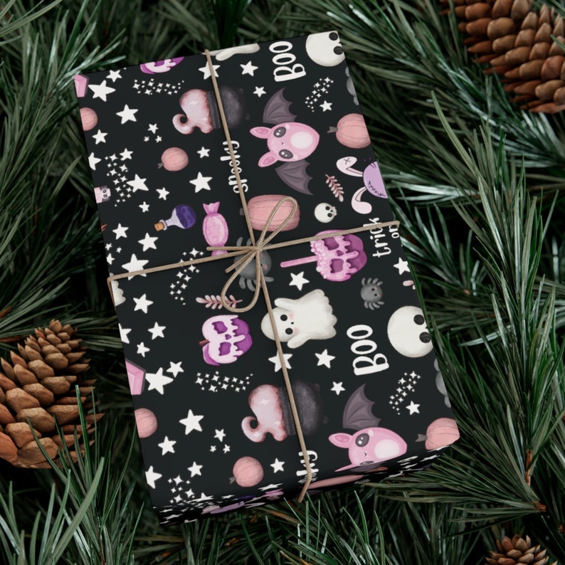 Halloween Doodles Pastel Gift Wrap Paper Bats & Ghosts - Etsy