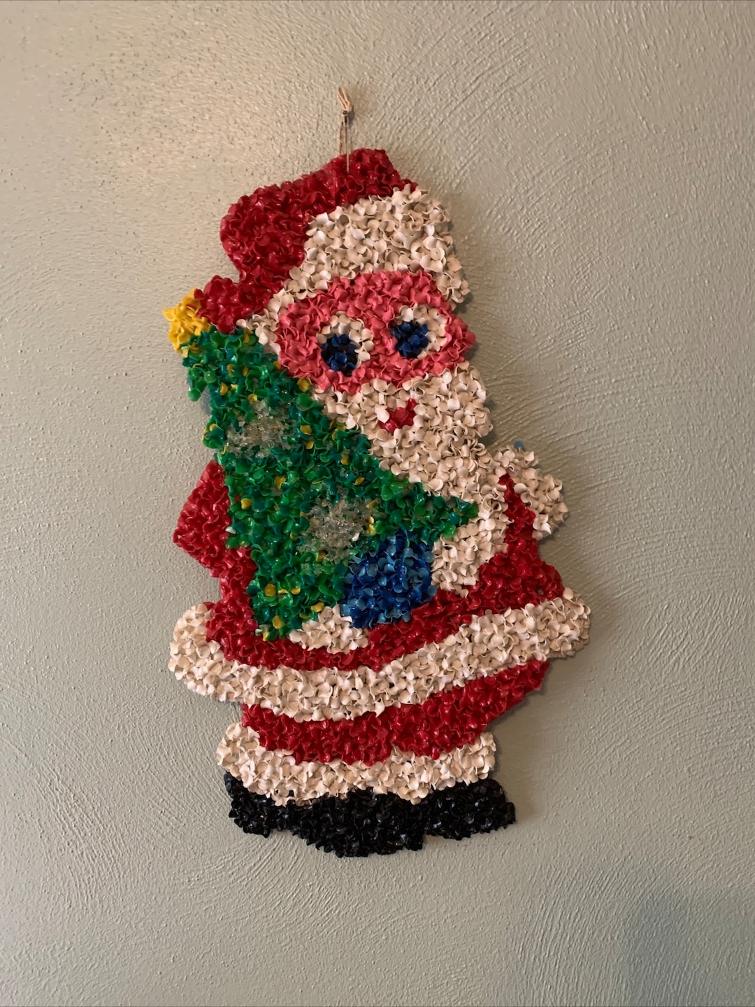 Vintage Christmas Melted Plastic Popcorn Santa Claus Hanging Wall Decor ...