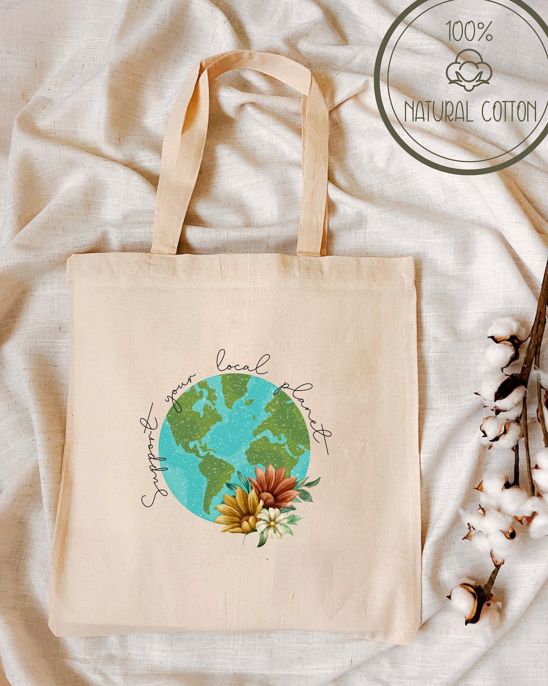 Earth Tote Support Your Local Planet Earth Day Tote Bag 100% Cotton ...