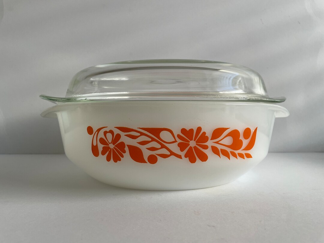 Agee Pyrex Orange Floral Banner CR 300 Casserole Dish - Etsy
