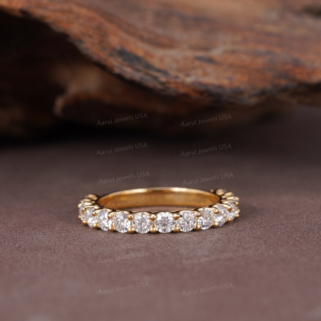 Round Diamond Band U Shape Ring Wedding Band Minimalist Crafted ...