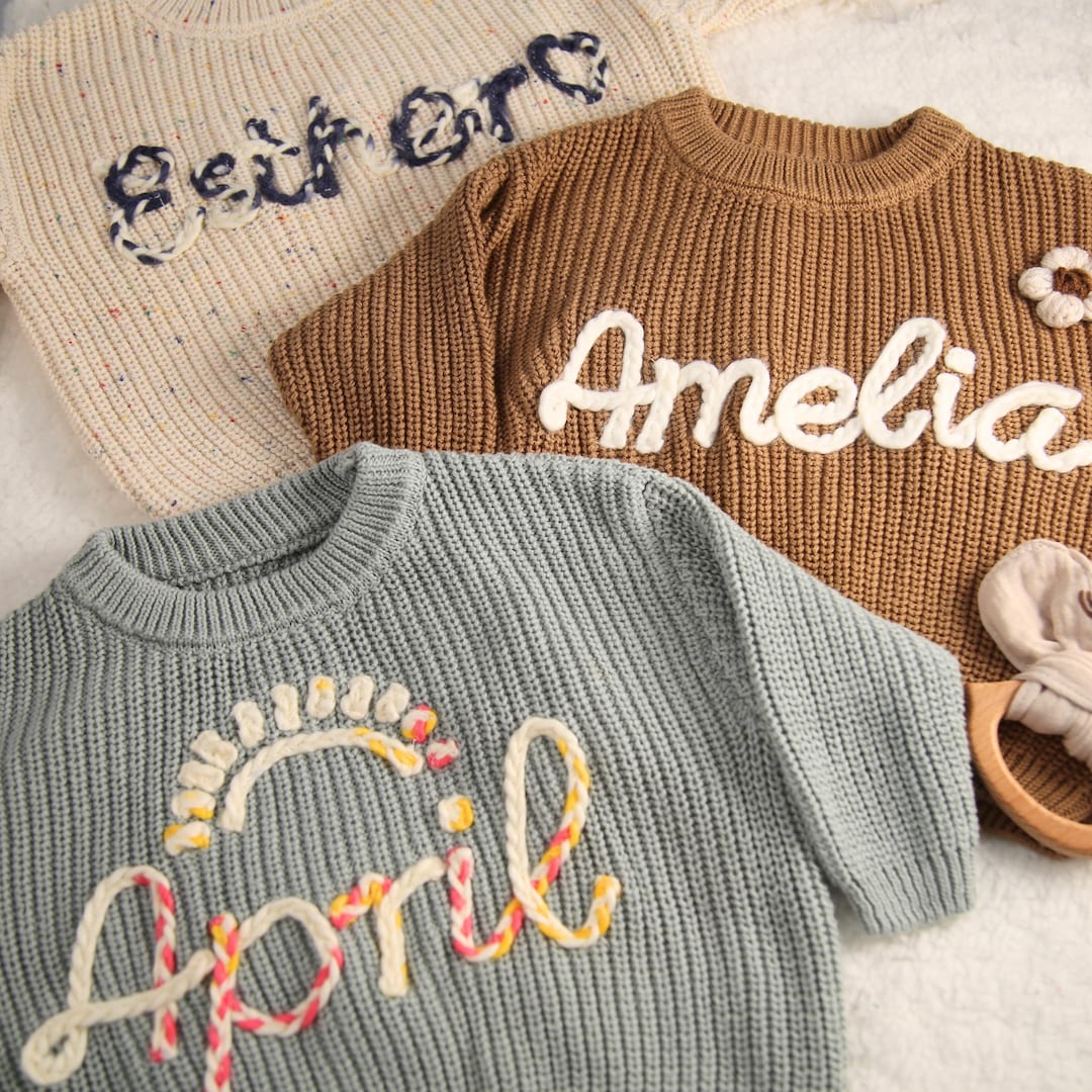 Personalized Baby Name Sweater- Embroidered Name Sweater Romper, Custom ...